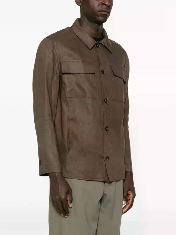 MICHAEL COAL James Pocket Button-fastening Overshirt - Brown