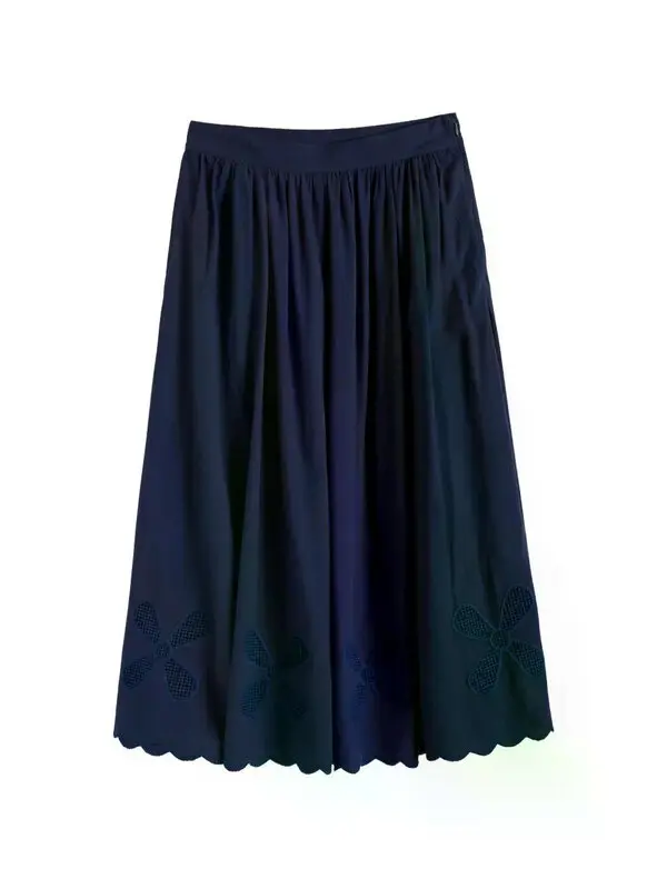 Chinti & Parker Broderie Scalloped Midi Skirt - Blue