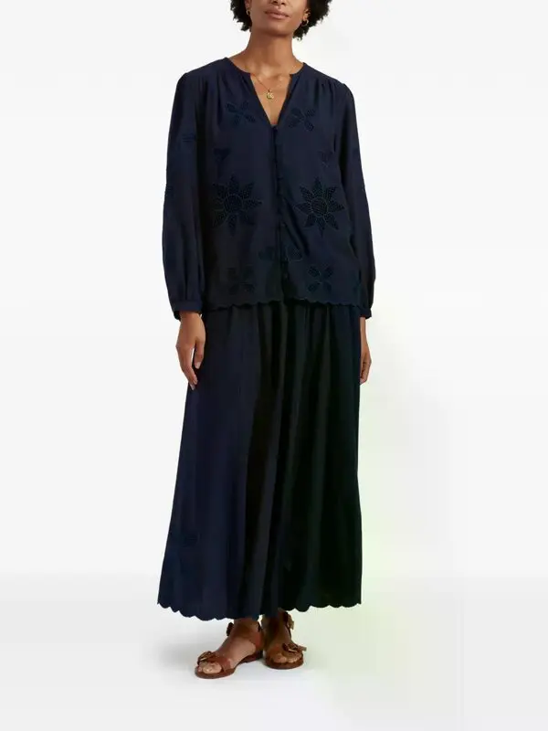 Chinti & Parker Broderie Scalloped Midi Skirt - Blue