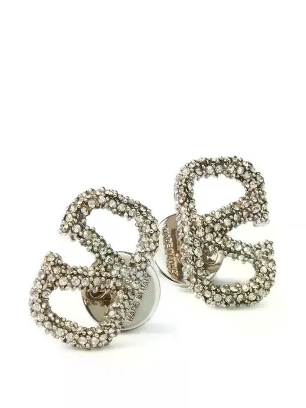 Valentino Garavani Vlogo Signature Earrings In Metal And Swarovski Crystals - Silver