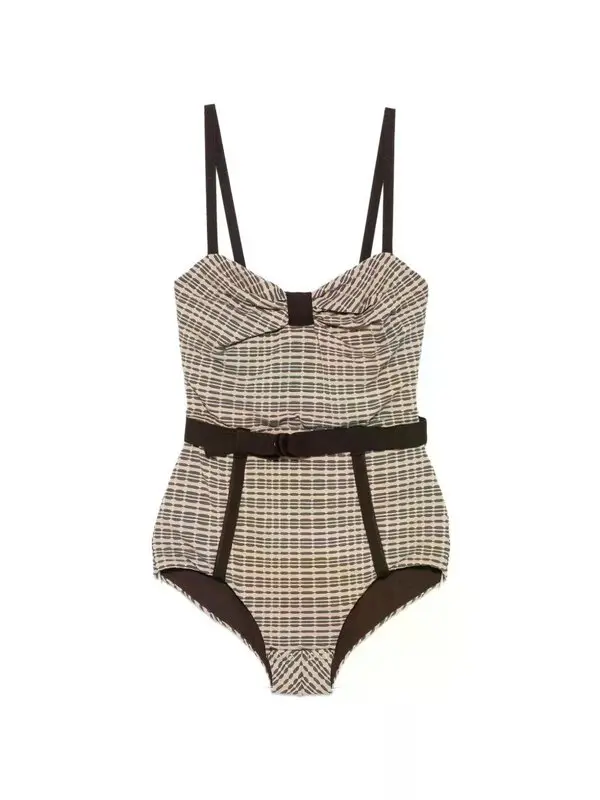 Antonio Marras Belted Sweetheart Neck Sleeveless Printed Top - Neutrals