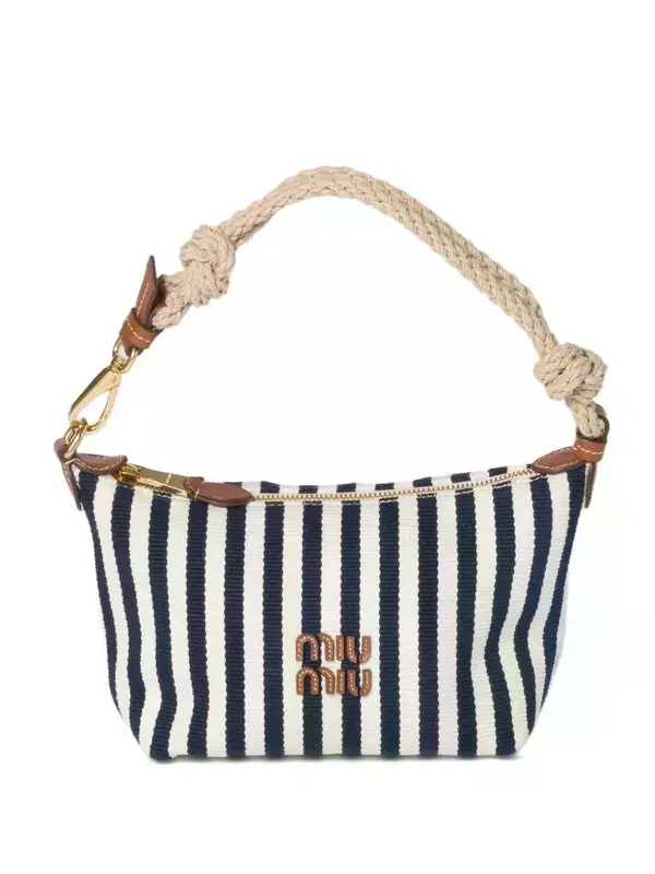 Miu Miu Striped Cotton And Leather Pouch With Rope Handle