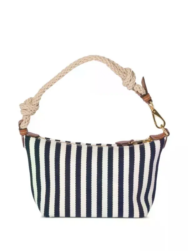 Miu Miu Striped Cotton And Leather Pouch With Rope Handle