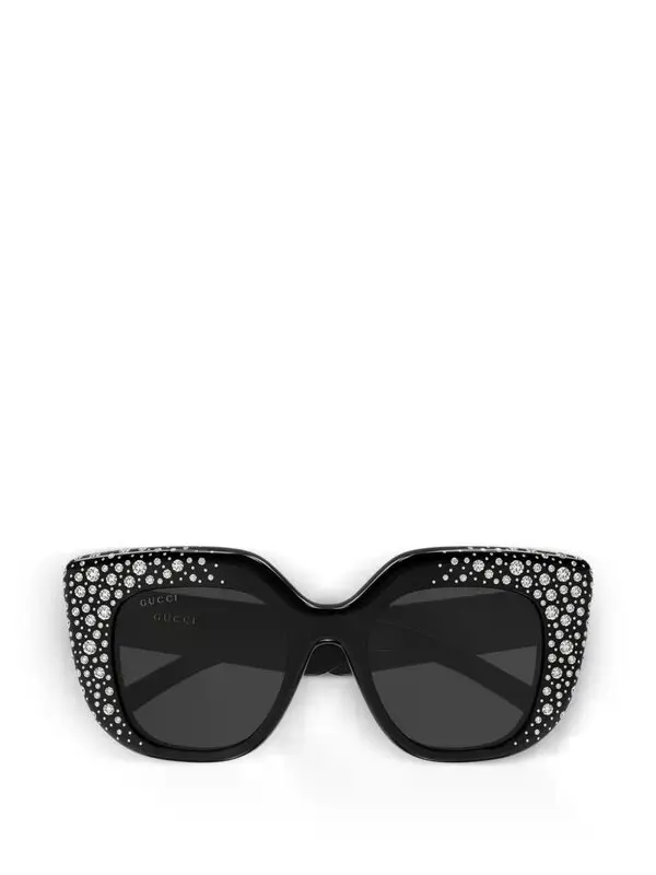 Gucci Crystal Embellished Square Frame Sunglasses - Black