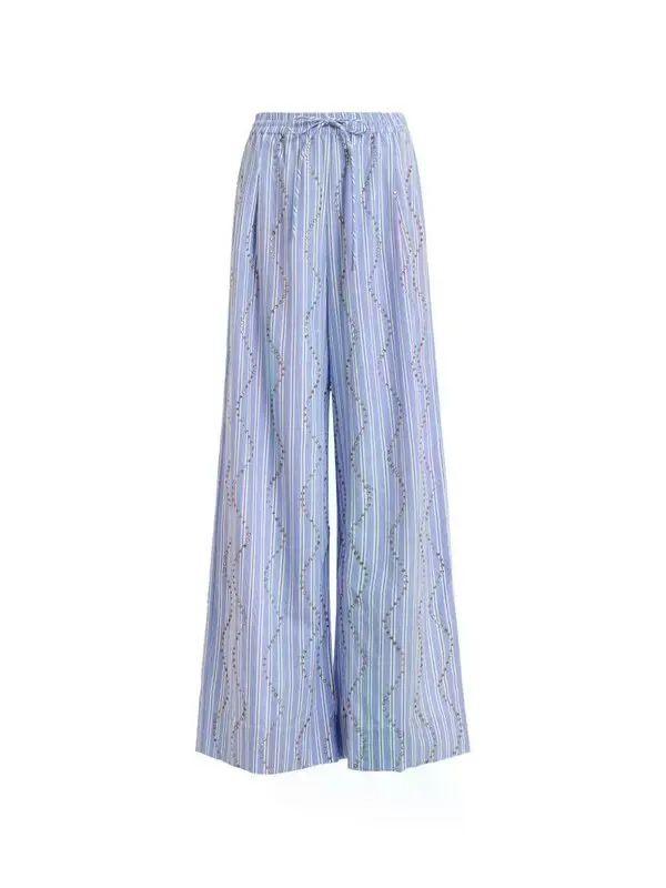 Essentiel Antwerp Rhinestone Embellished Striped Wide-leg Trousers - Blue