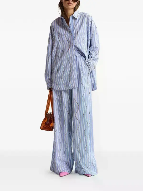 Essentiel Antwerp Rhinestone Embellished Striped Wide-leg Trousers
