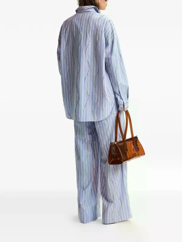 Essentiel Antwerp Rhinestone Embellished Striped Wide-leg Trousers