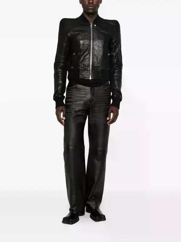 Rick Owens Structured Shoulder Leather Bomber Jacket - Black