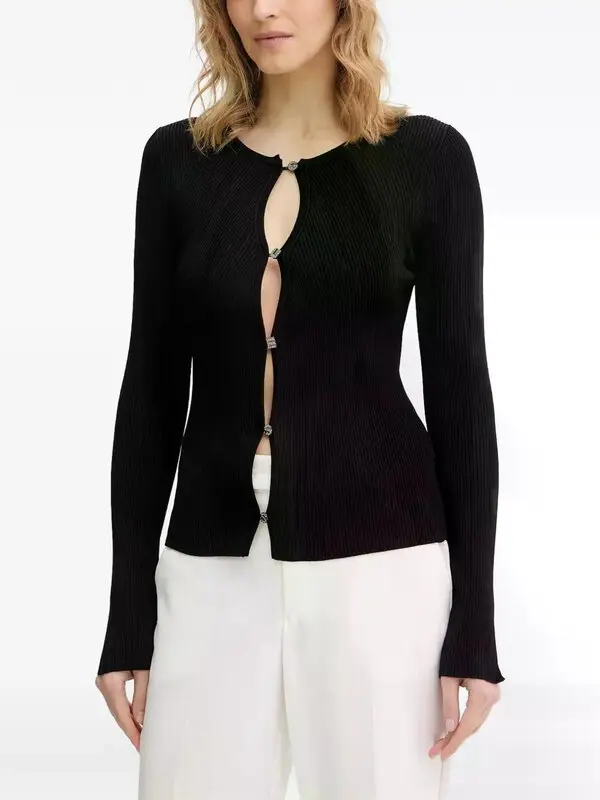 Guess Ribbed Knit Long-sleeved Cardigan With Embellished Buttons - Black