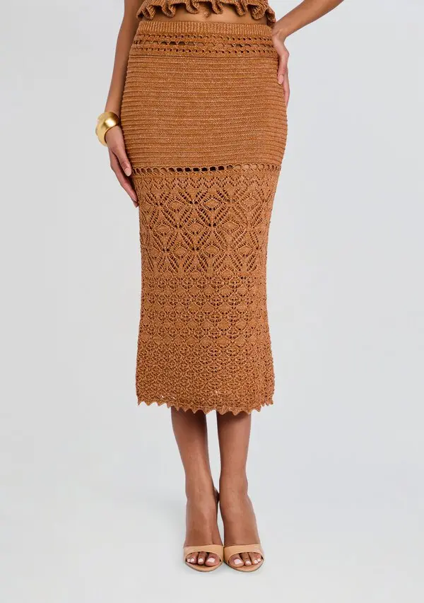Retrofete Leony Crochet Midi Skirt - Metallic Rust