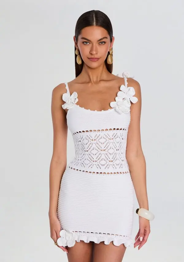 Retrofete Orleane Crochet Mini Dress With Floral Embellishments