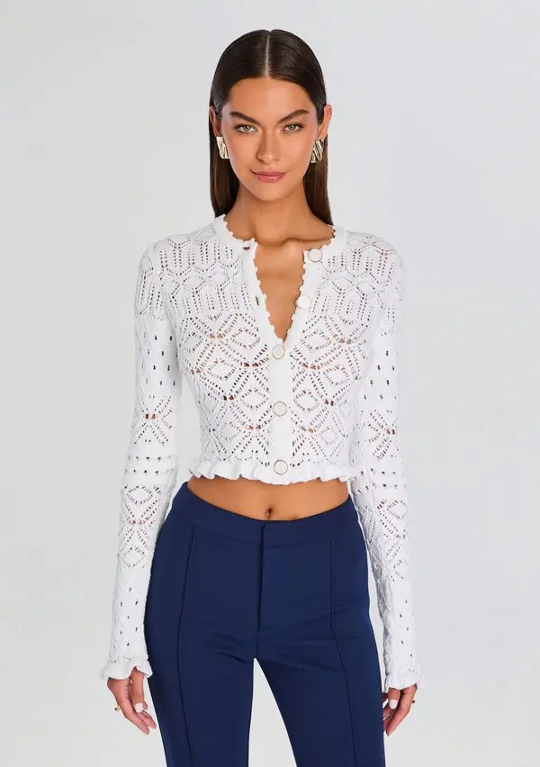 Retrofete Giuliana Crochet Cardigan With Scalloped Hem - White