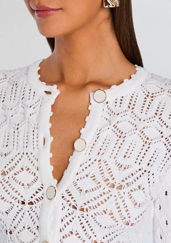 Retrofete Giuliana Crochet Cardigan With Scalloped Hem
