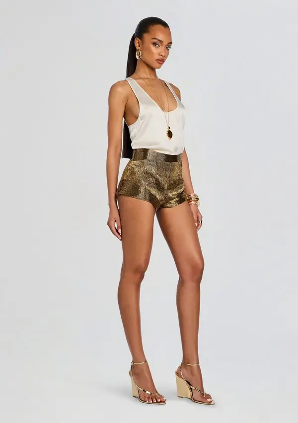 Retrofete Elualy Embellished High-waisted Hot Shorts