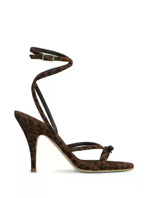 3JUIN Leopard-print Suede Heeled Sandals With Bow Detail - Brown