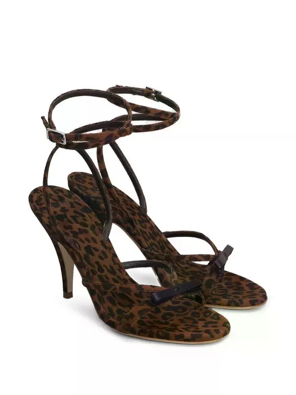 3JUIN Leopard-print Suede Heeled Sandals With Bow Detail - Brown