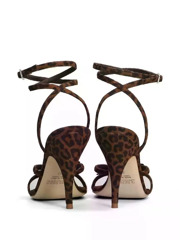 3JUIN Leopard-print Suede Heeled Sandals With Bow Detail - Brown