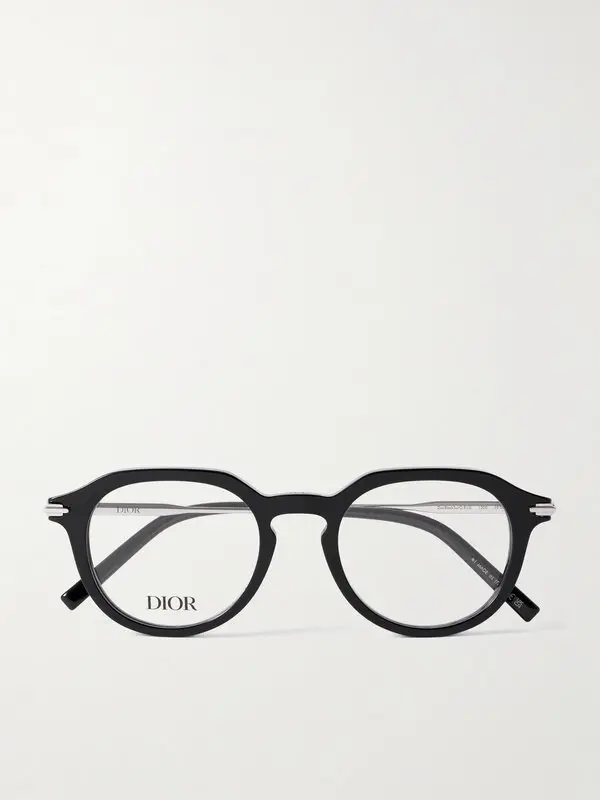 Dior Round-frame Acetate And Silver-tone Metal Optical Glasses - Black