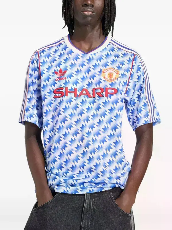 Adidas Manchester United Zigzag Print V-neck T-shirt - White