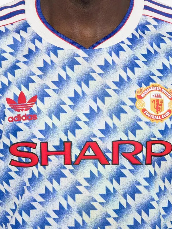 Adidas Manchester United Zigzag Print V-neck T-shirt - White