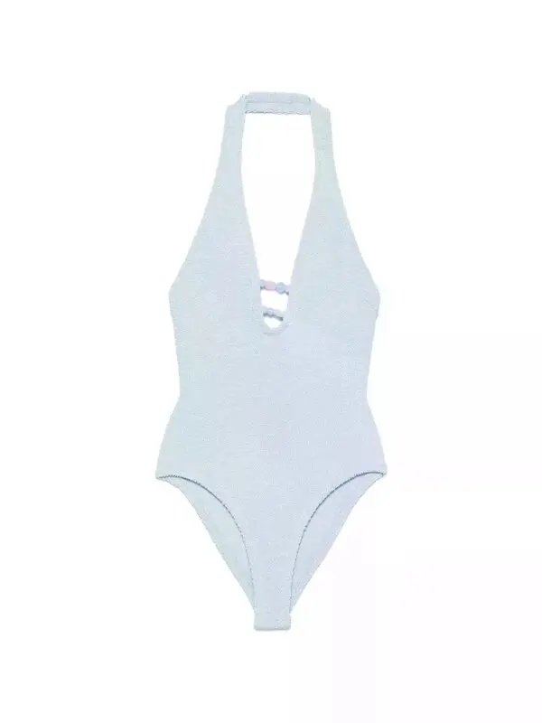 Hunza G Adriana Bead-embellished Halterneck Swimsuit - Blue