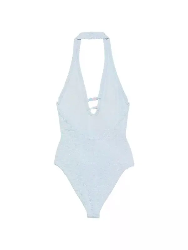 Hunza G Adriana Bead-embellished Halterneck Swimsuit - Blue