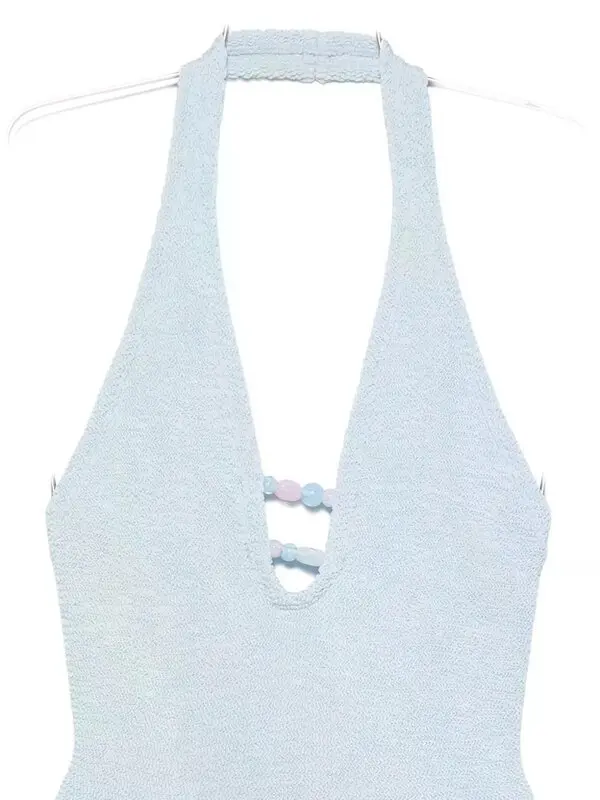 Hunza G Adriana Bead-embellished Halterneck Swimsuit - Blue
