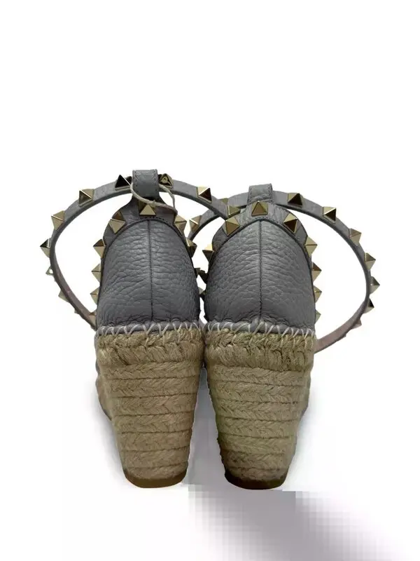 Valentino Garavani Rockstud Espadrille Wedge Pumps - Grey
