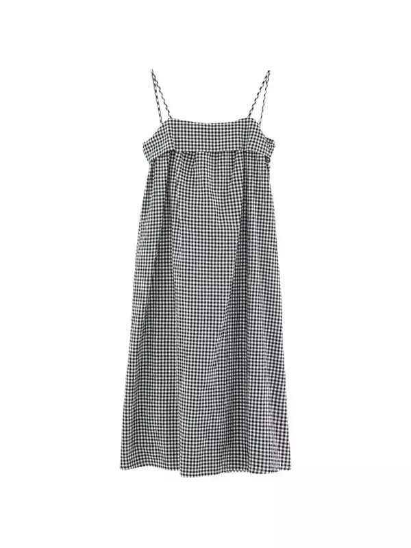 BELLEROSE Gingham Check Square Neck Spaghetti Strap Dress