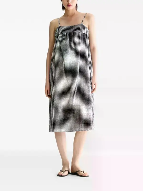 BELLEROSE Gingham Check Square Neck Spaghetti Strap Dress