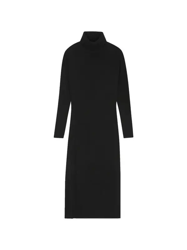 Saint Laurent Cashmere Maxi Dress With Roll Neck And Side Slit - Black