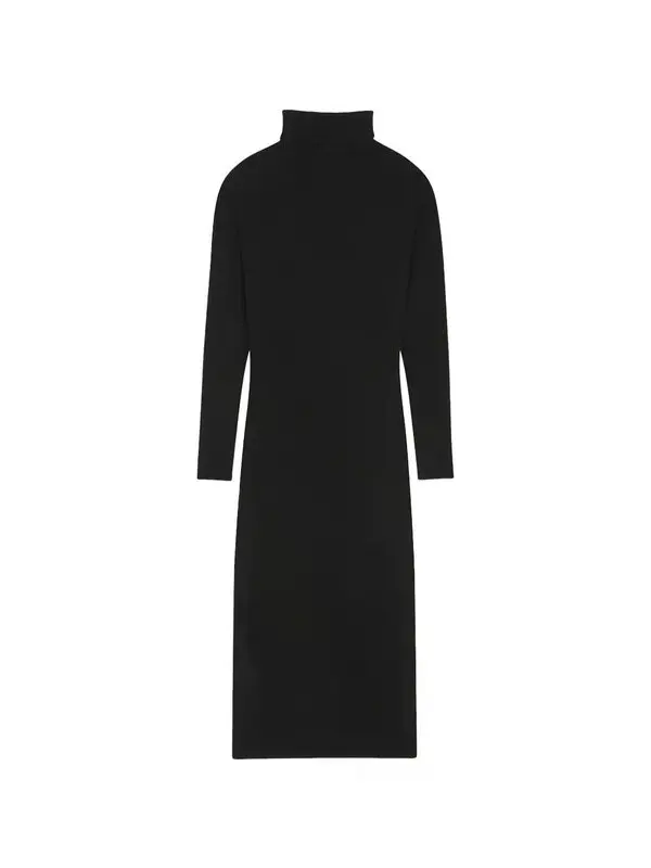 Saint Laurent Cashmere Maxi Dress With Roll Neck And Side Slit - Black