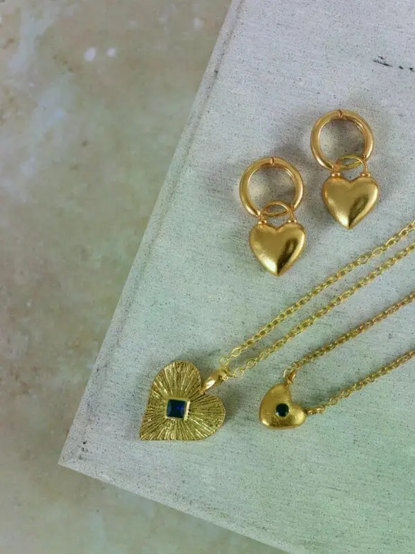 OTTOMAN HANDS Plated Heart Pendant Necklace With Blue Cubic Zirconia