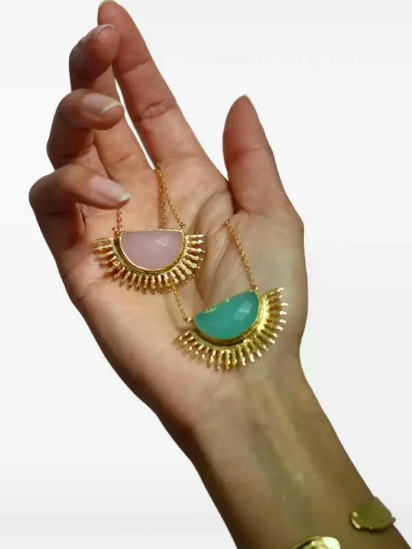 OTTOMAN HANDS Sunrise Aqua Chalcedony Pendant Necklace - Gold