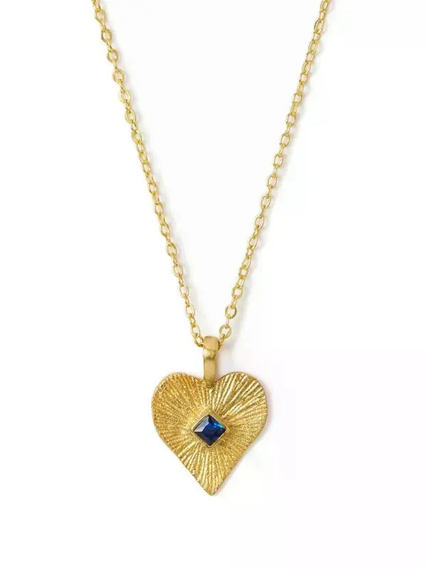 OTTOMAN HANDS Tone Recycled Brass Heart Pendant Necklace With Crystal Embellishment - Gold