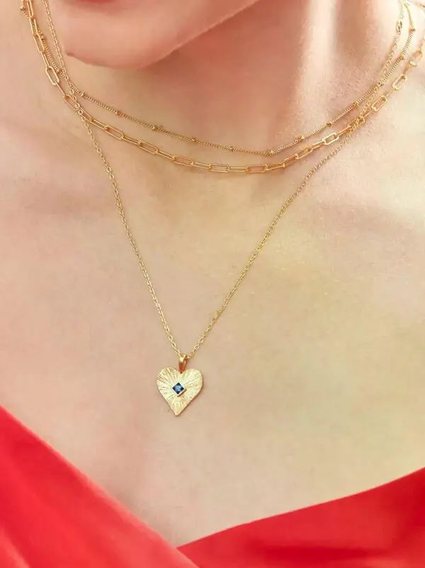 OTTOMAN HANDS Tone Recycled Brass Heart Pendant Necklace With Crystal Embellishment