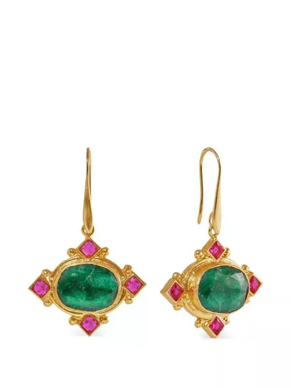 OTTOMAN HANDS Raina Crystal And Emerald Drop Earrings - Gold