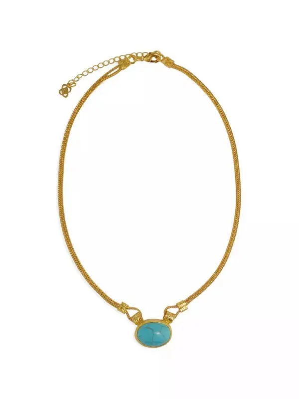 OTTOMAN HANDS Daphne Turquoise Oval Cut Pendant Necklace - Gold