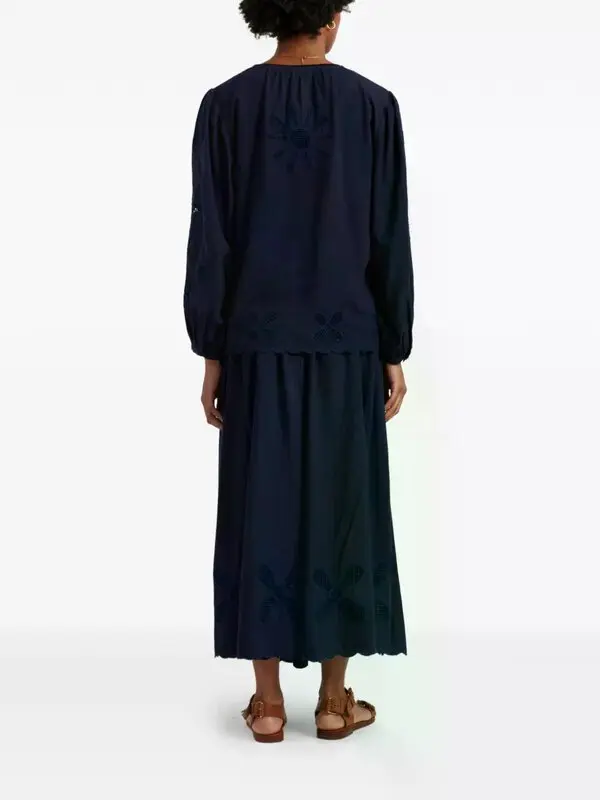 Chinti & Parker Broderie Scalloped Midi Skirt - Blue