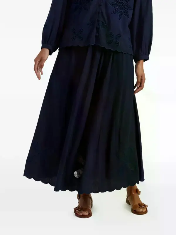 Chinti & Parker Broderie Scalloped Midi Skirt - Blue