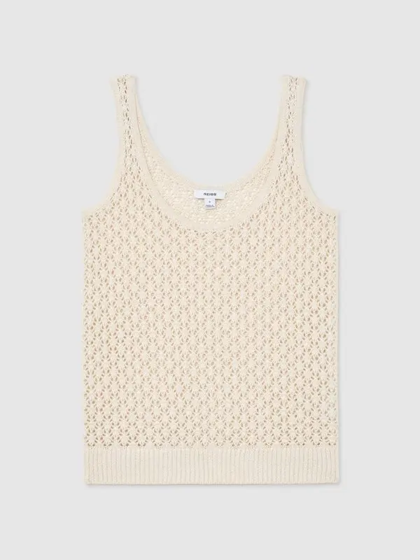 REISS Colette Linen Open-stitch Knitted Vest - Ivory