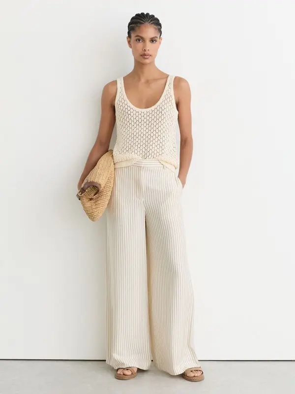 REISS Colette Linen Open-stitch Knitted Vest - Ivory