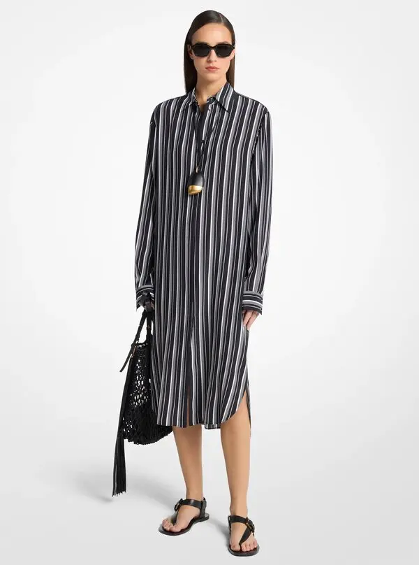 Michael Kors Striped Silk Crepe De Chine Shirtdress