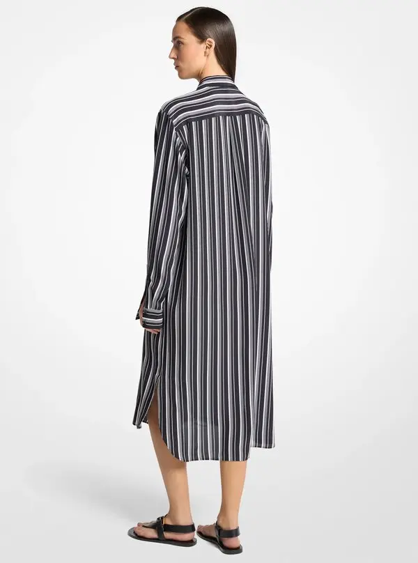 Michael Kors Striped Silk Crepe De Chine Shirtdress