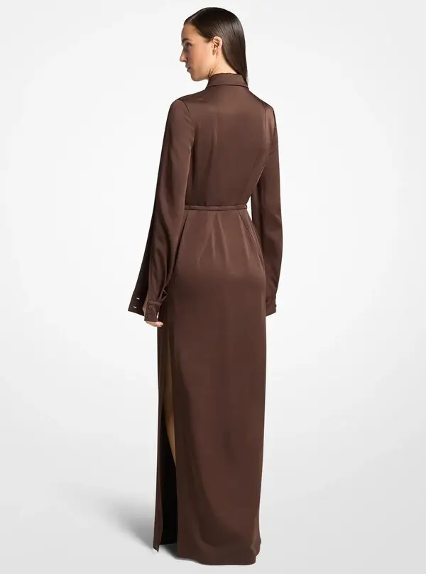 Michael Kors Techno Satin Slit-sleeve Shirtdress - Brown