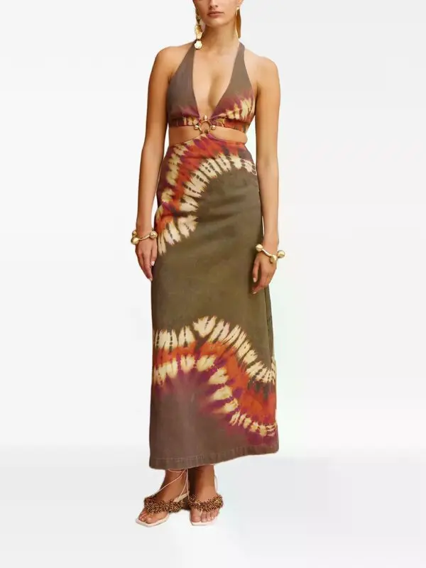 ALEMAIS Tie-dye Cut-out Midi Dress - Green