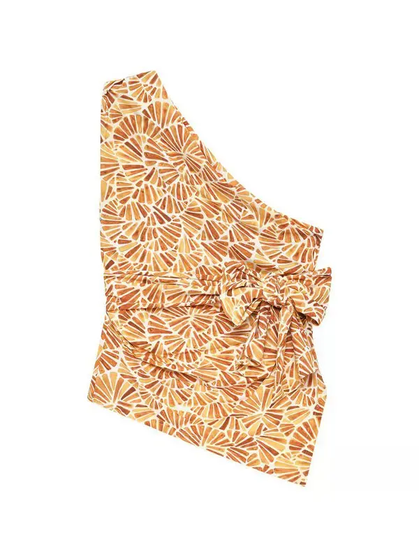 Malìparmi One-shoulder Shell Print Top With Waist Tie - Yellow
