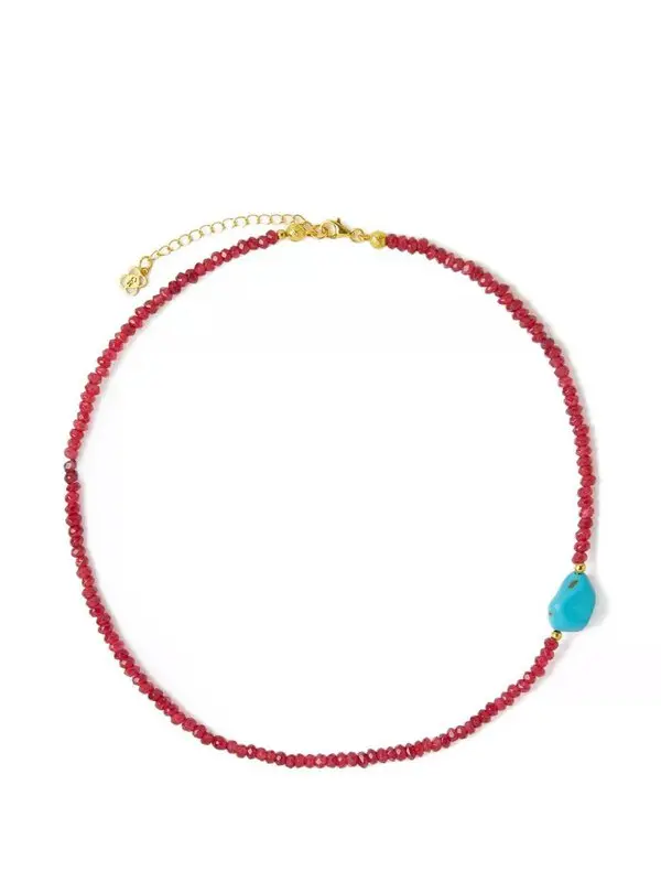 OTTOMAN HANDS Felice Beaded Necklace With Turquoise Stone - Gold