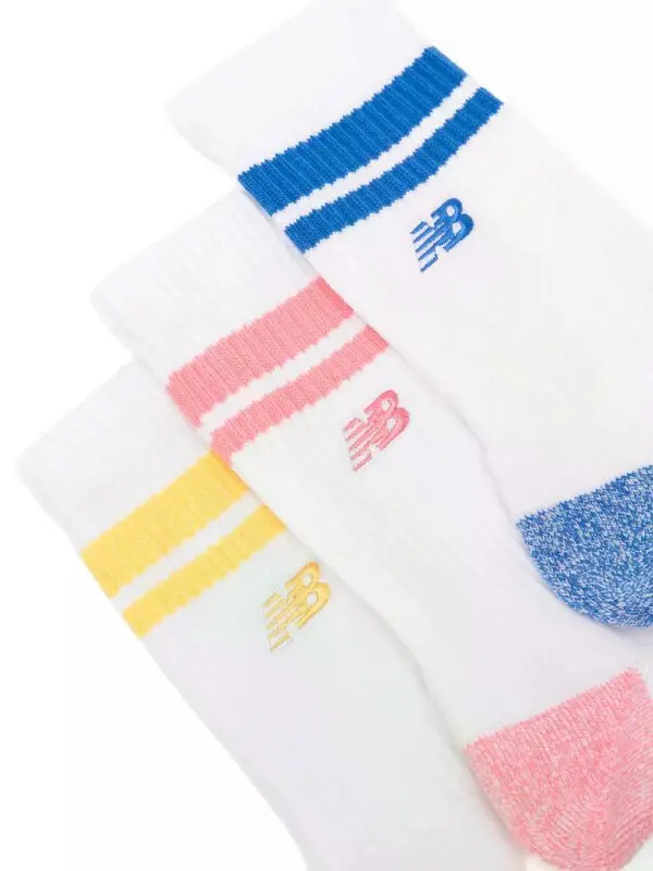 NEW BALANCE Ribbed Knit Striped Ankle Socks With Embroidered Logo