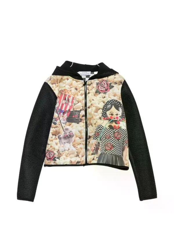The Artistylist Graphic-print Hoodie With Textured Sleeves - Neutrals